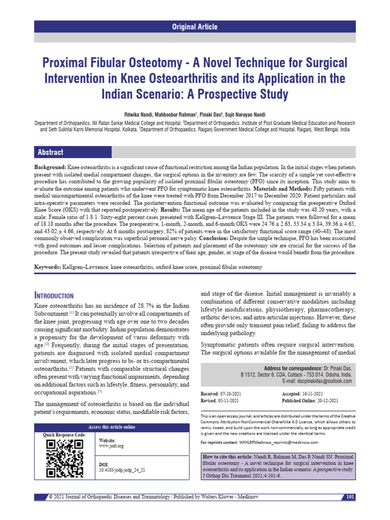 Proximal Fibular Osteotomy A Novel Technique For.9 | PDF | Knee ...
