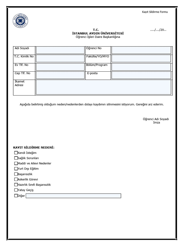 Kayıt Sildirme Formu | PDF