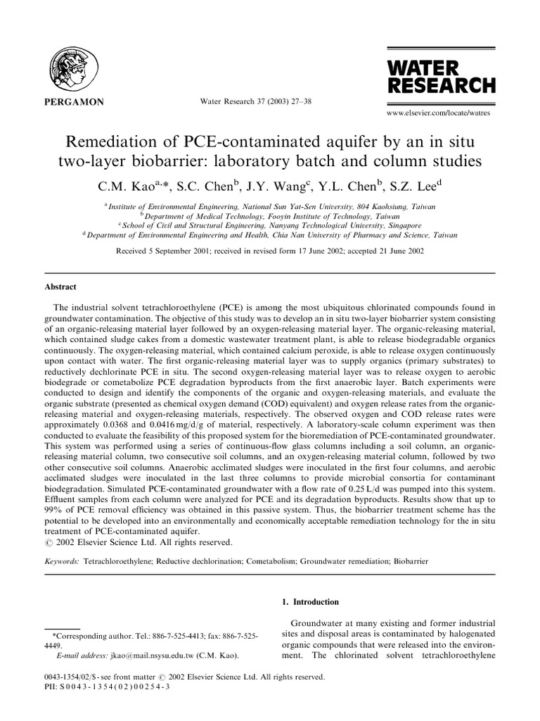 Remediation of PCE-contaminated Aquifer by An in Situ Two-L 1 | PDF ...