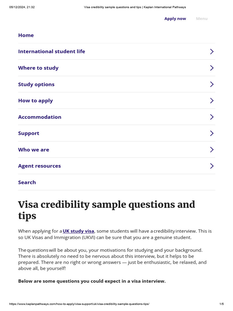 Visa Credibility Sample Questions and Tips - Kaplan International ...