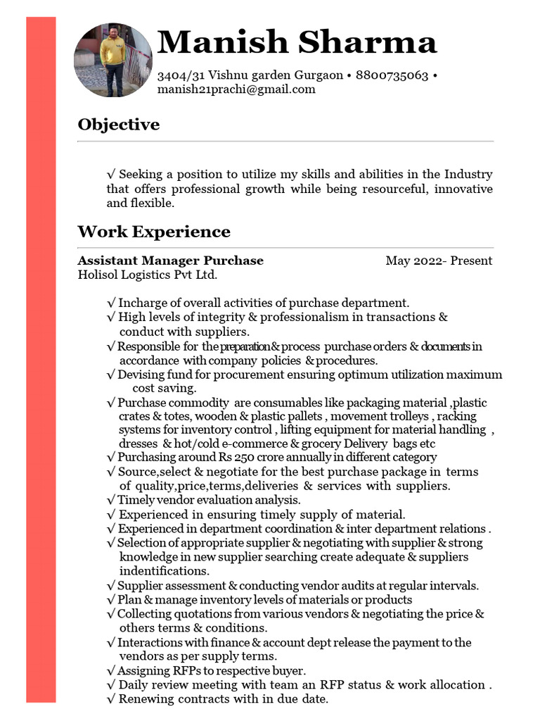 Manish Resume Purchase 15yrs | PDF | Supply Chain | Procurement
