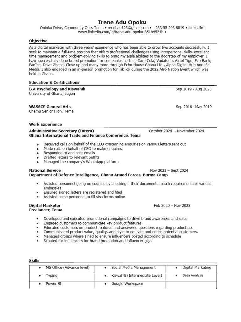 Irene Adu Opoku Cv | PDF | Business