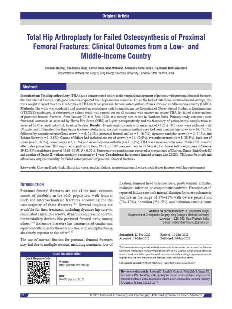 Total Hip Arthroplasty For Failed Osteosynthesis.4 | PDF | Hip ...