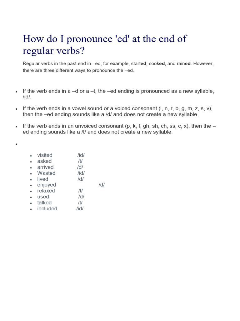 Pronouncing The Past Tense - Ed Ending | PDF