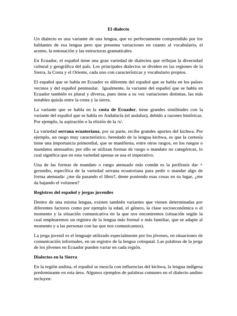 Dialectos del español en Ecuador | PDF | Lengua española | Dialecto