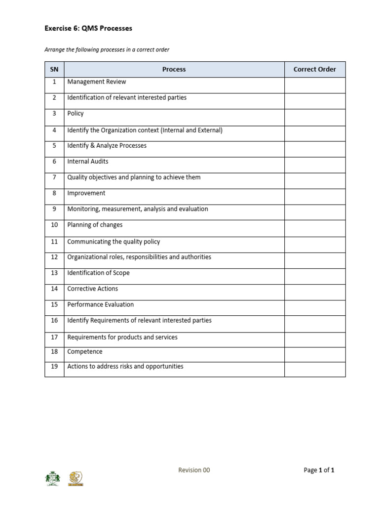 Exercise 6 - QMS Processes | PDF