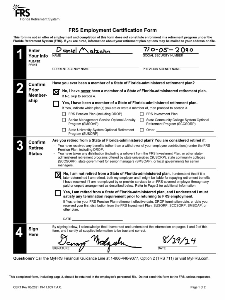 FRS Certification Form 2 | PDF