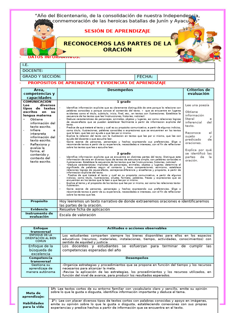 U8 S3 Sesion D1 Com Reconocemos Las Partes de La Oracion 1 | PDF ...