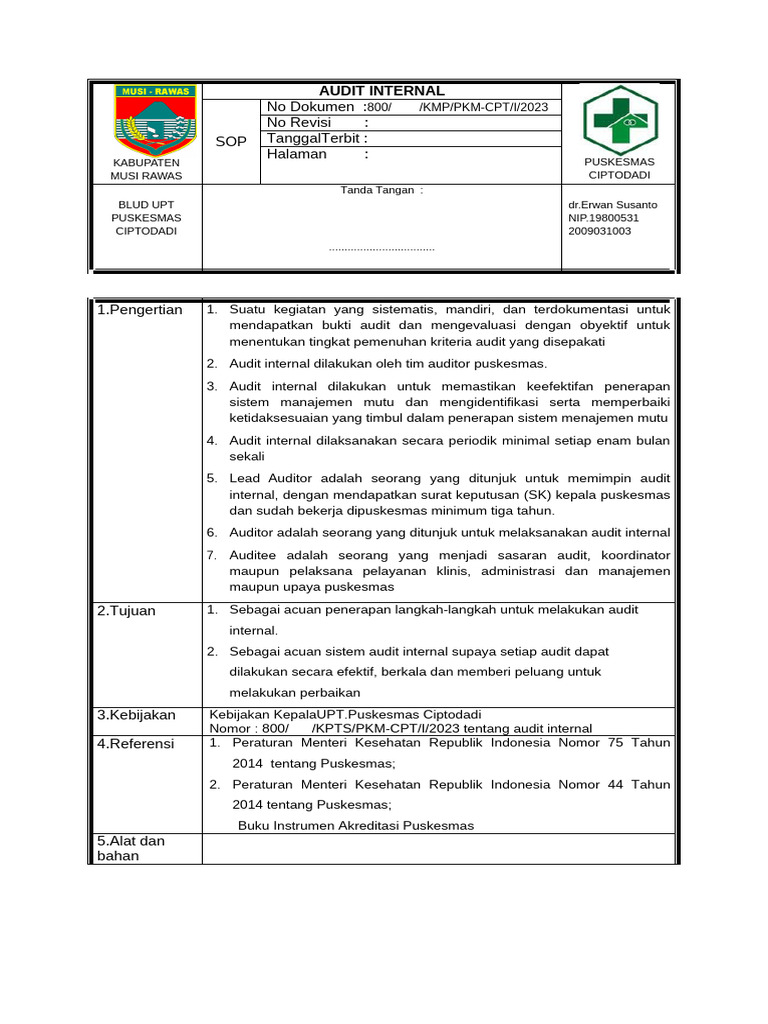 Sop Audit Internal | PDF