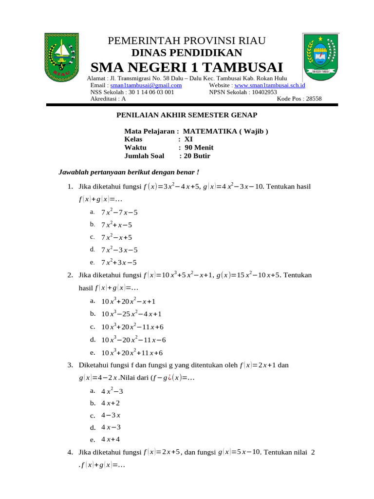 SOAL UJIAN MTK WAJIB XI SEM GENAP 2024 | PDF