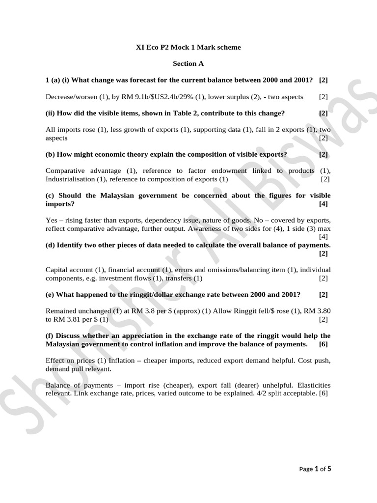 XI Eco P2 Mock 1 Mark Scheme Analysis | PDF | Elasticity (Economics) | Price Elasticity Of Demand