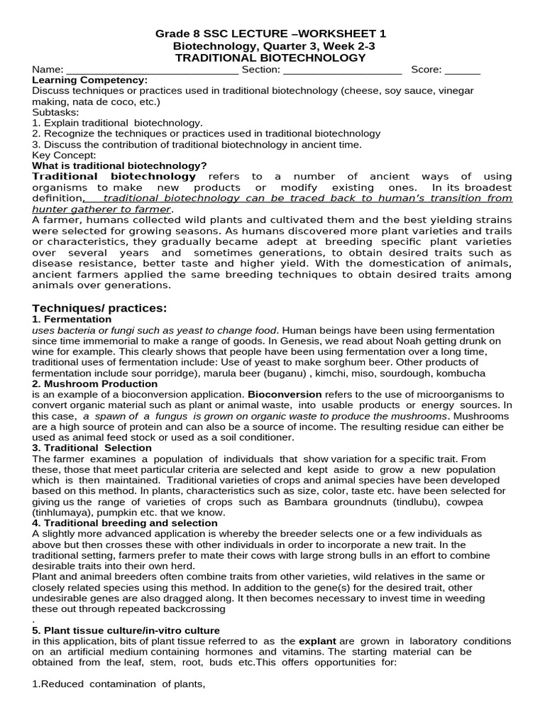 Grade 8 SSC LECTURE - Worksheet 2 3 | PDF | Biotechnology | Cloning