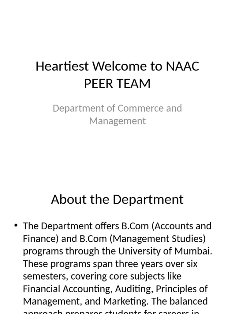 NAAC Peer Team Welcome: Commerce Dept Overview | PDF