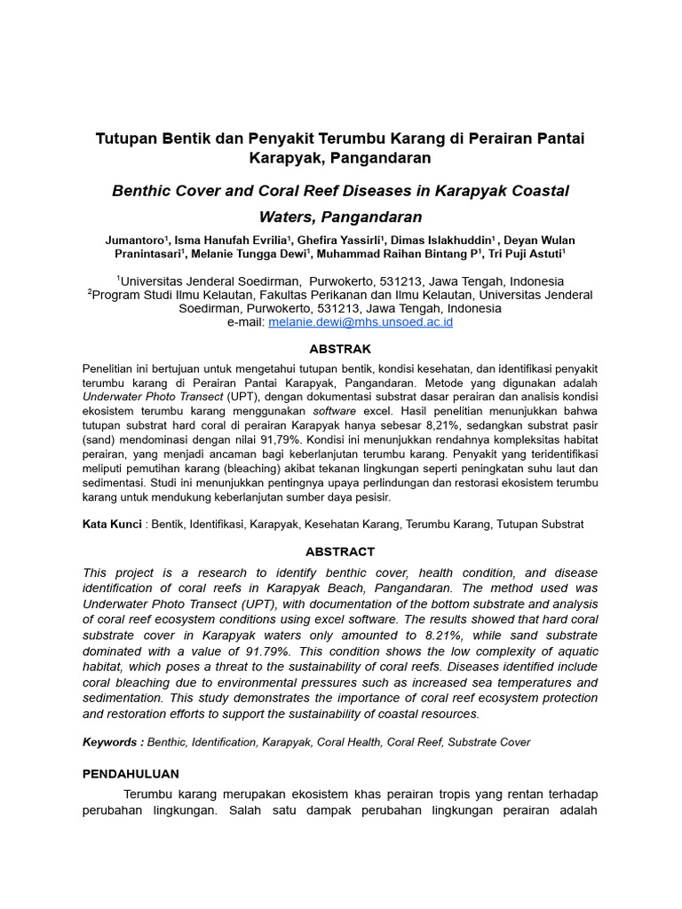Tutupan Bentik dan Penyakit Karang Karapyak | PDF