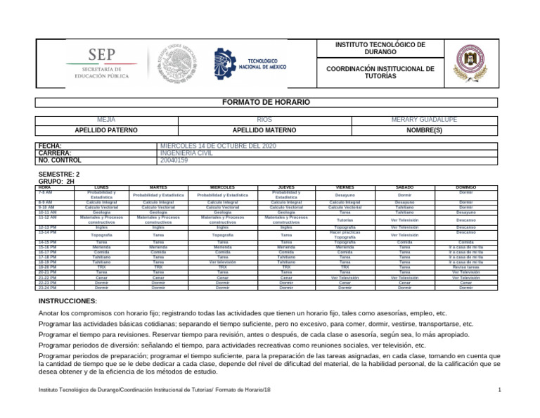 E1 Formato Horario 18 | PDF
