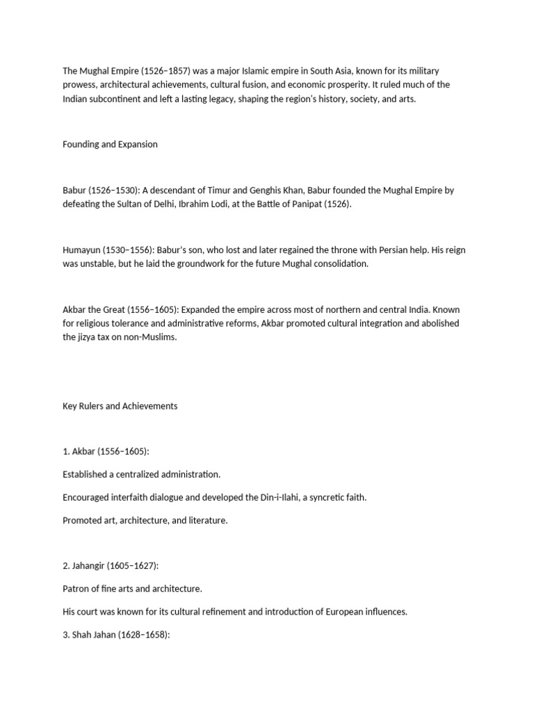 Class 7 Notes on the Mughal Empire | PDF | Mughal Empire