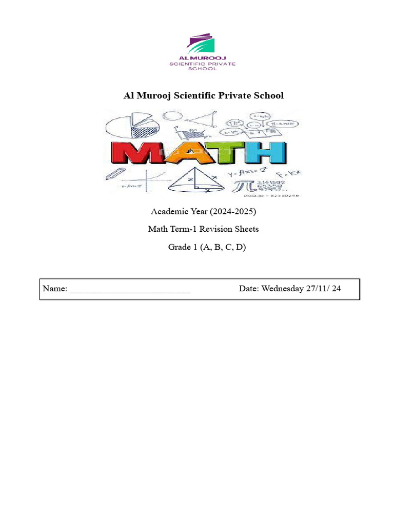 Grade 1 Math Revision Sheets | PDF
