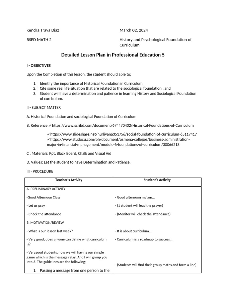 Profed Lesson | PDF | Curriculum | Behavior Modification