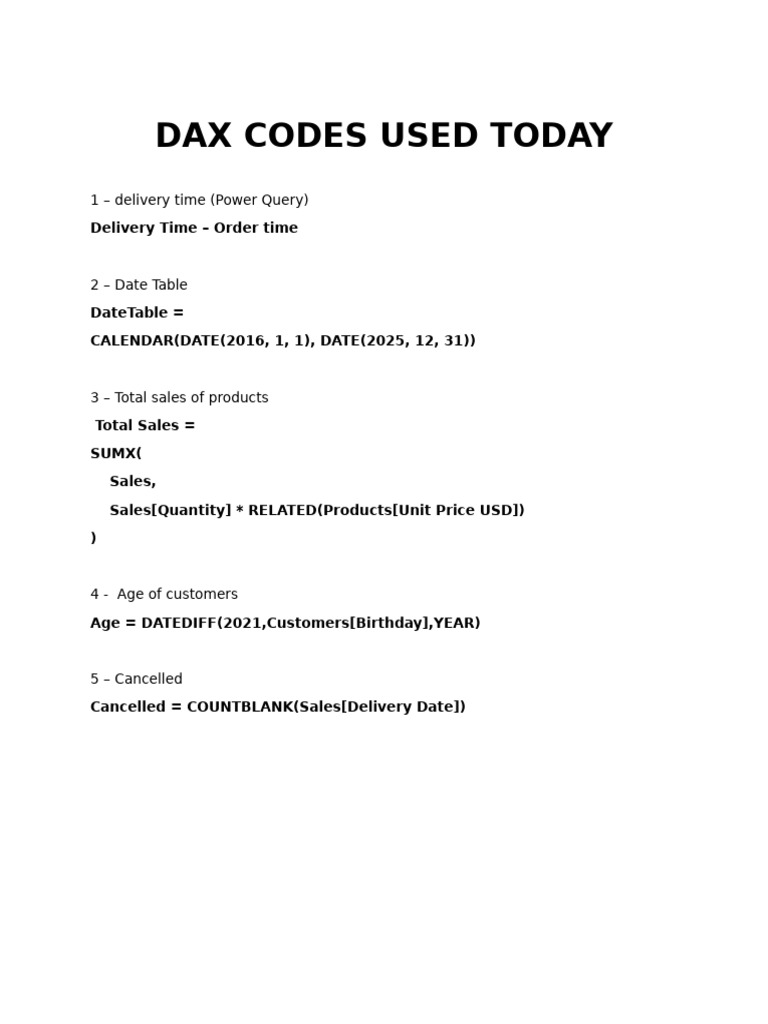 Dax Codes Used Today: 1 - Delivery Time (Power Query) | PDF