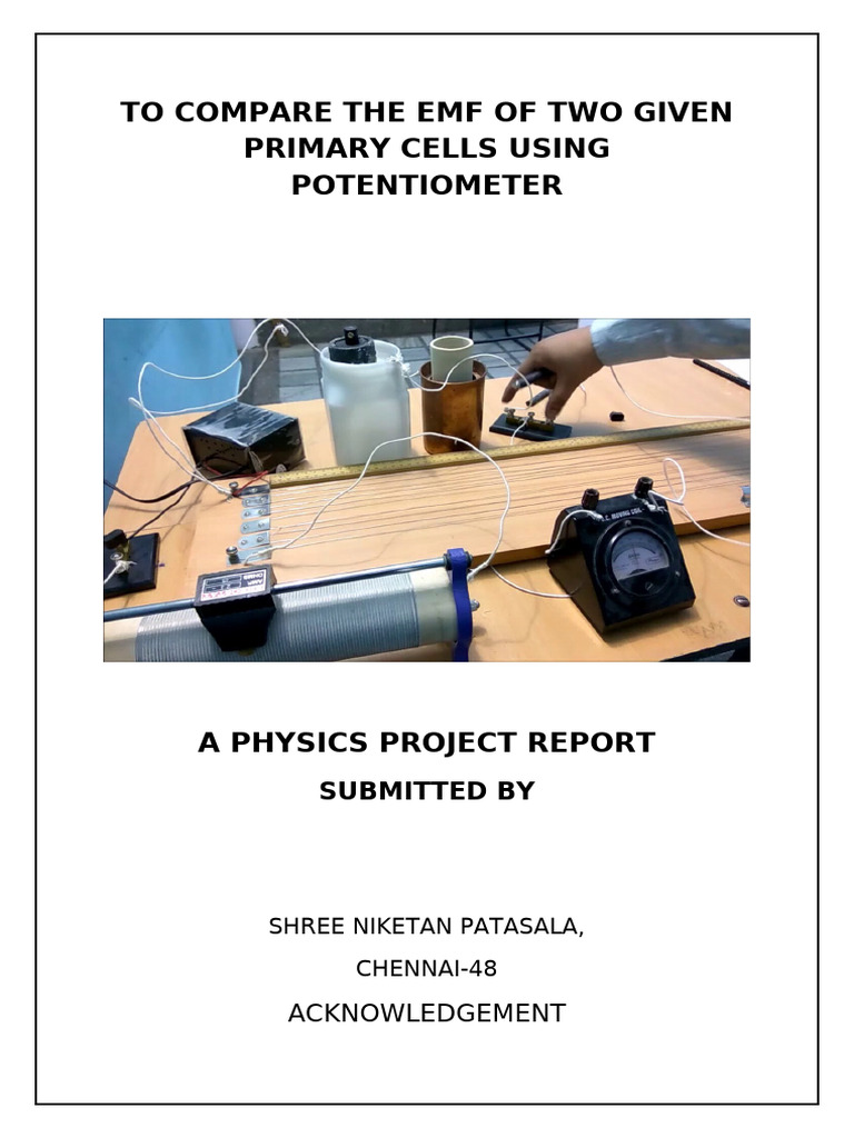 Primary Cells Emf Using Potentiometer 12th Project | PDF | Electrical ...