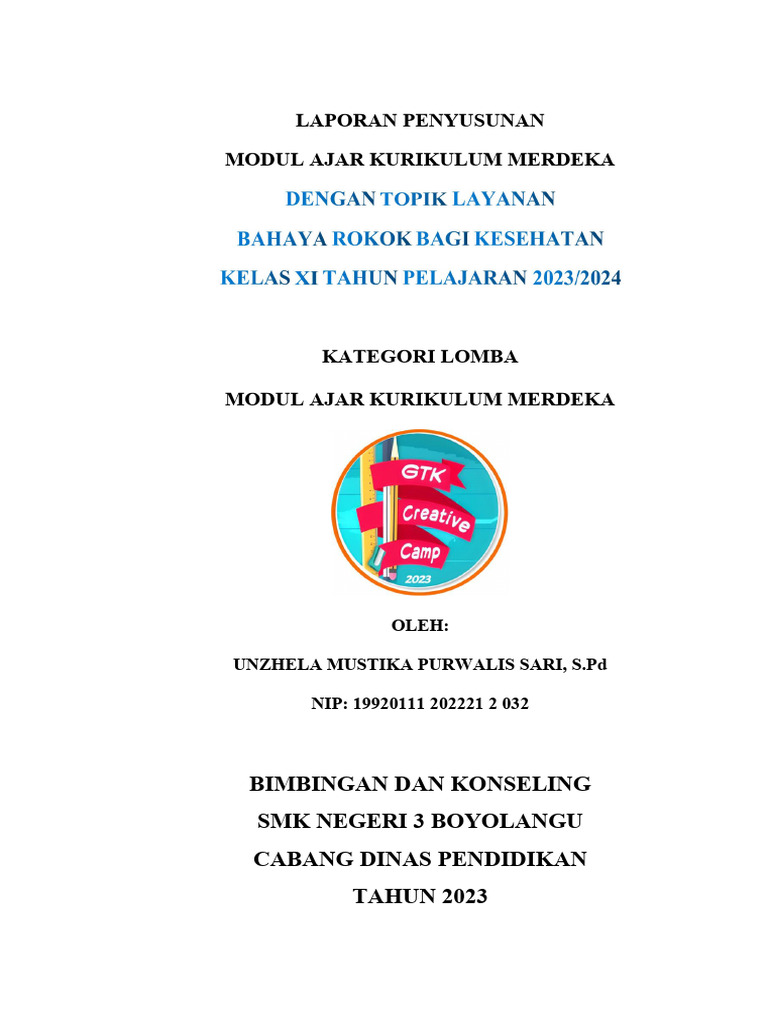 Modul Ajar Layanan Bimbingan Klasikal Dengan Tema BahayaRokok Bagi Kesehatan | PDF