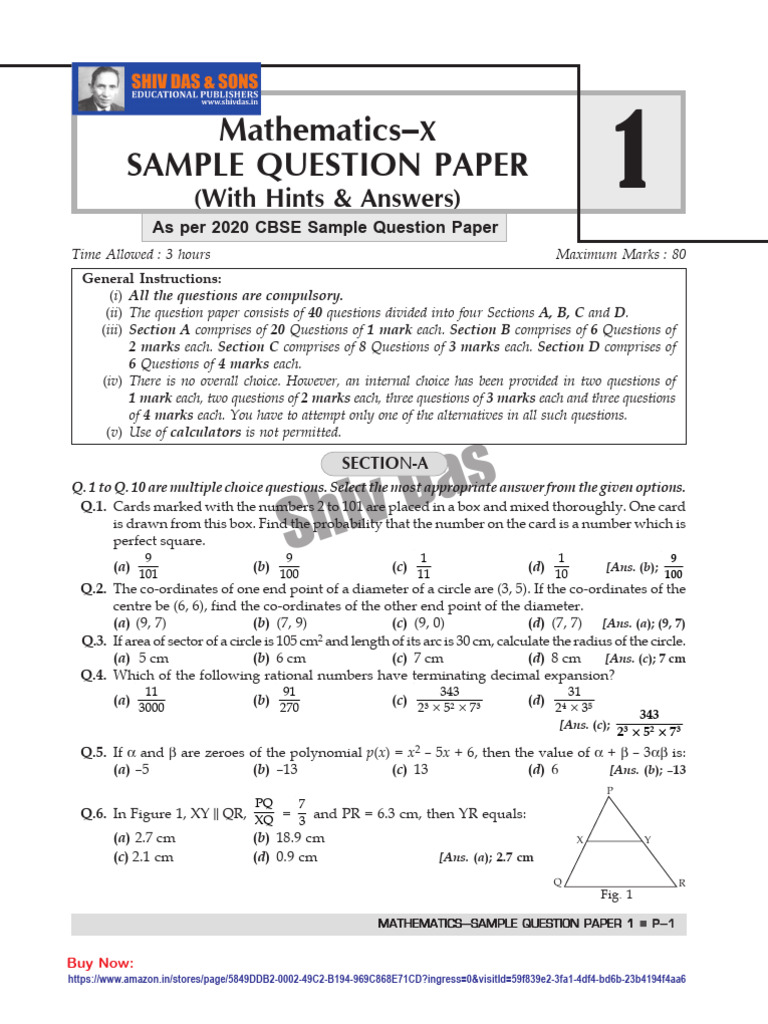 ShivDas Maths SQP 10th. - CB1198675309 - .Pdf&token B7DD2732&source Standards | PDF | Area | Numbers
