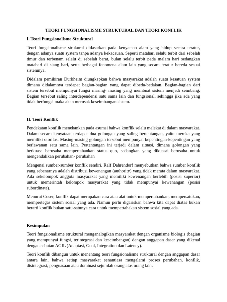 Perbandingan Teori Konflik dan Fungsionalisme | PDF