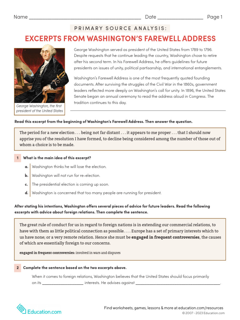 Washington's Farewell Address Insights | PDF | Presidents Of The United ...