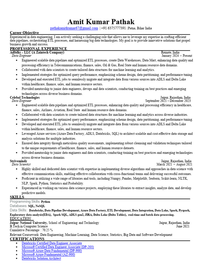 Amit Pathak Resume1 | PDF | Data Science | Apache Spark