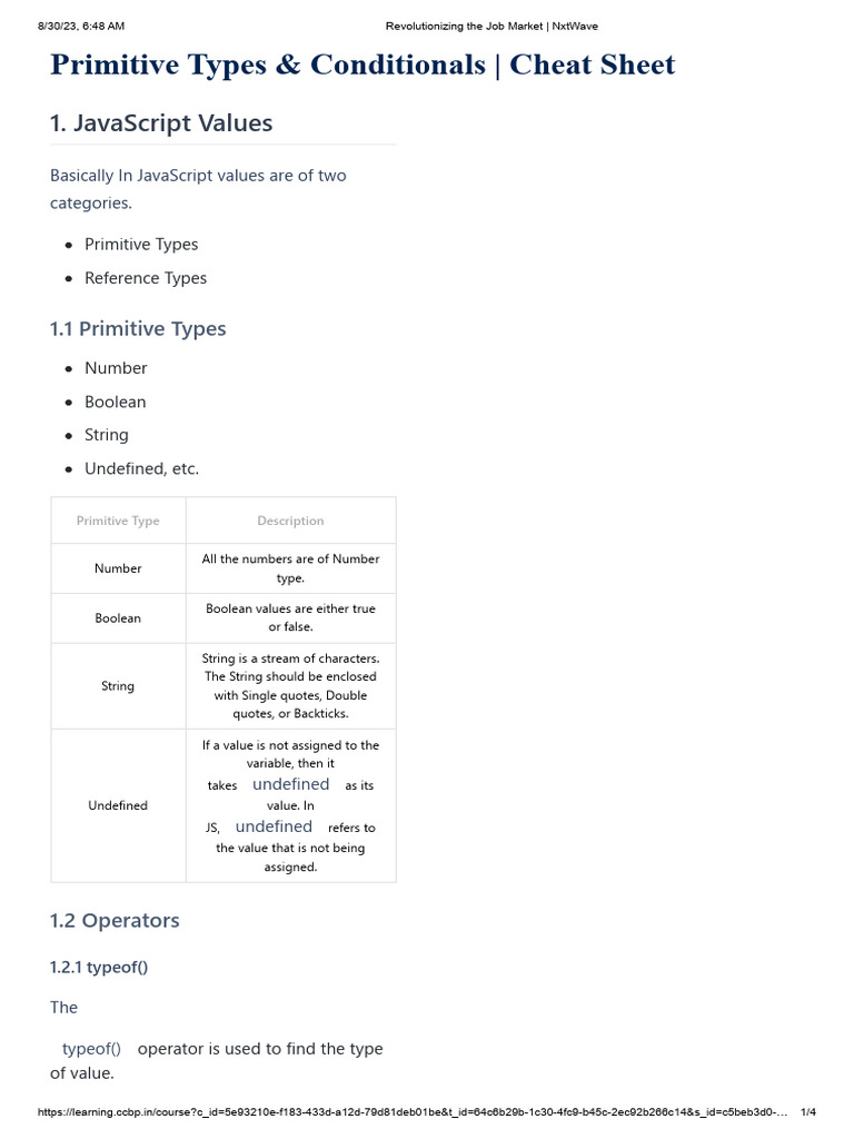 JavaScript Primitive Types Guide | PDF | Boolean Data Type | Java Script