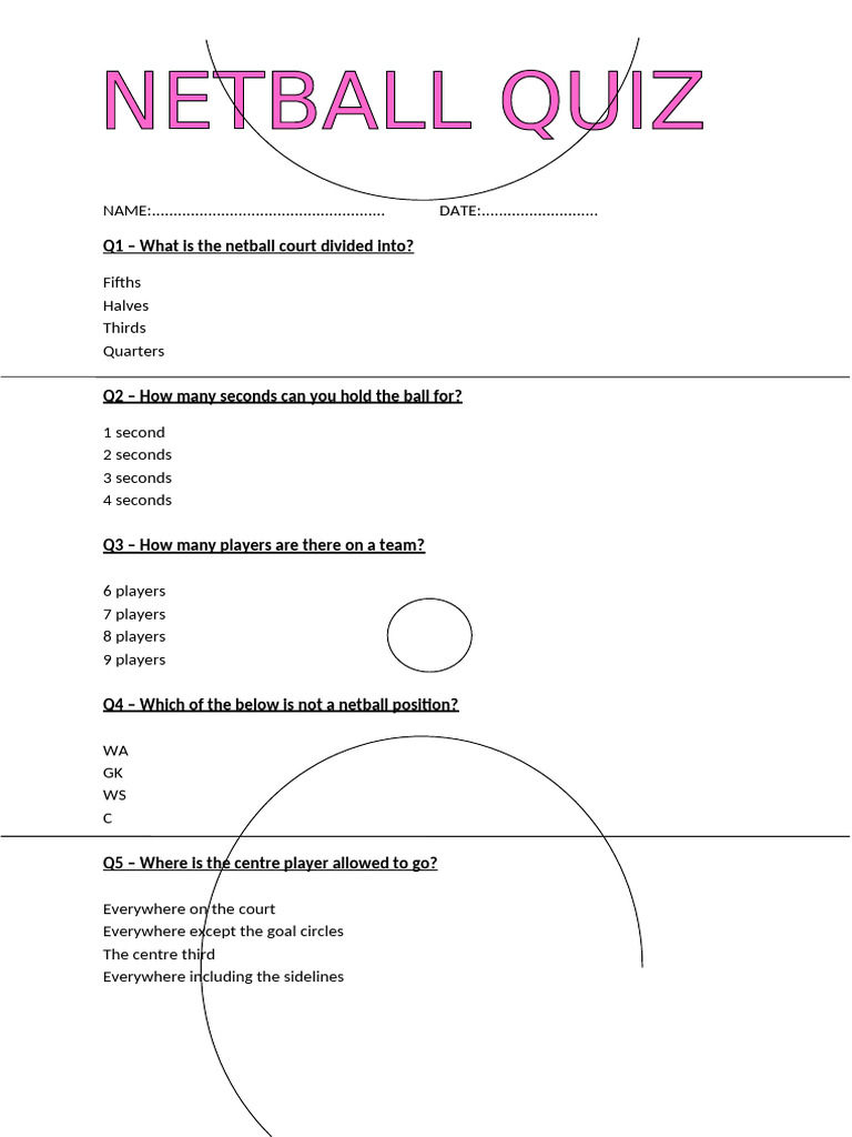 Netball Quiz 1 | PDF