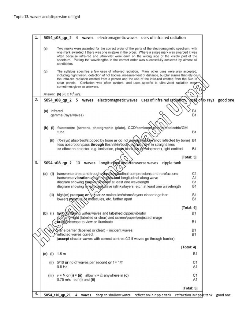 Waves and Dispersion of Light - Answers | PDF