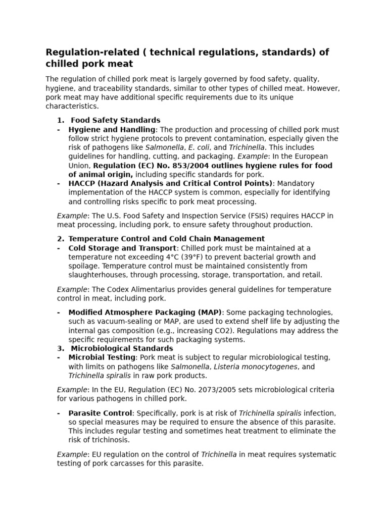 Chilled Pork Meat Regulations Overview | PDF | Hazard Analysis And ...