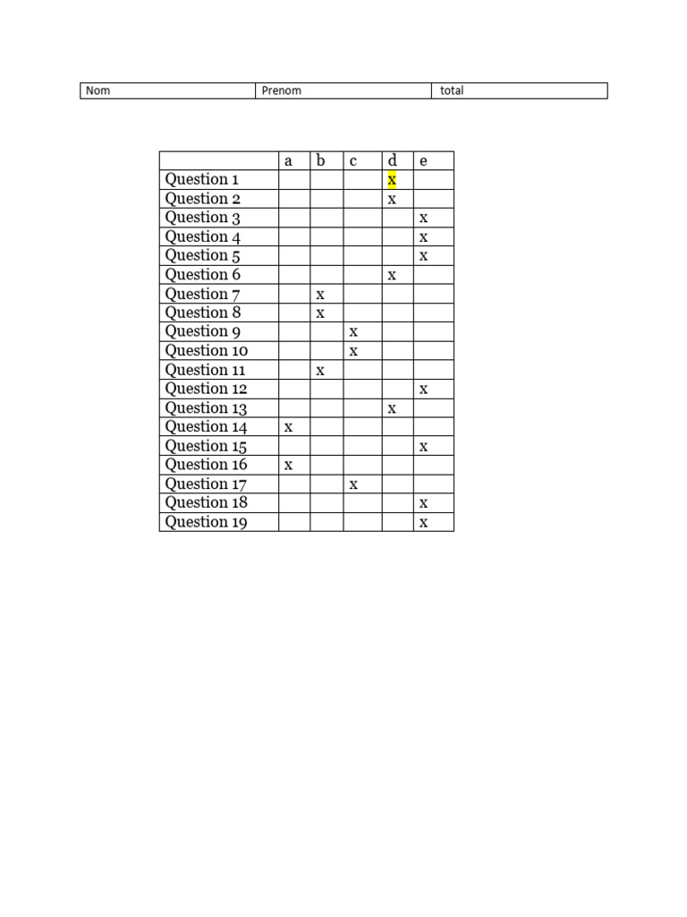 Olympiades - Fiche de Reponse | PDF