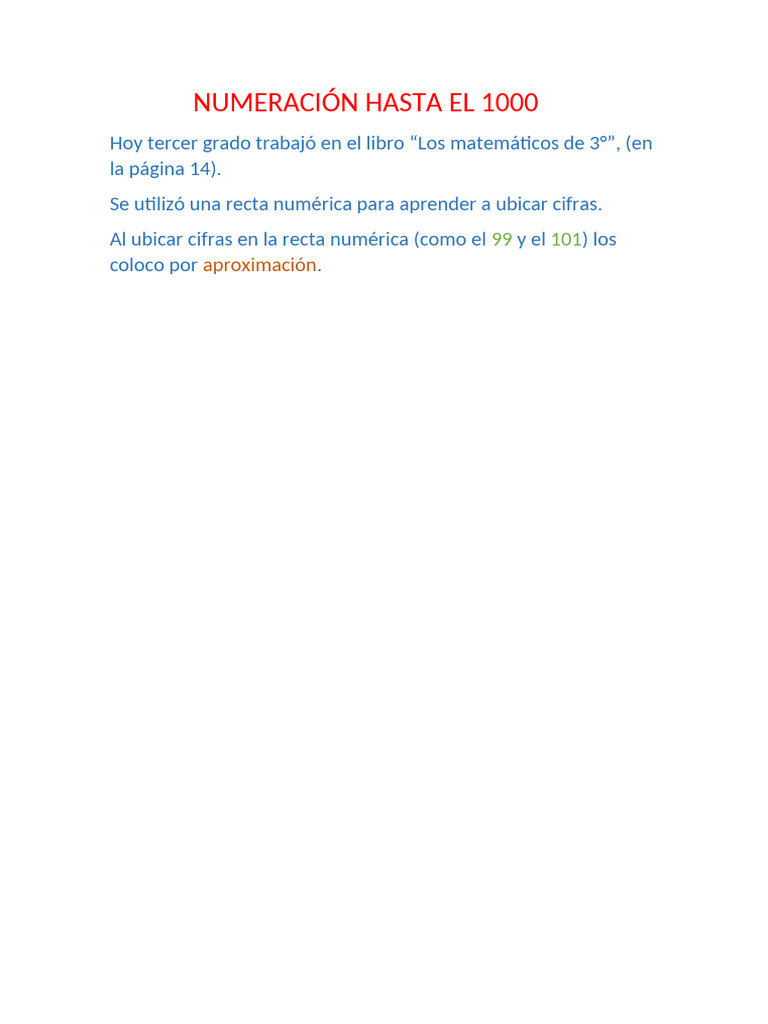 Numeración Hasta El 1000 | PDF