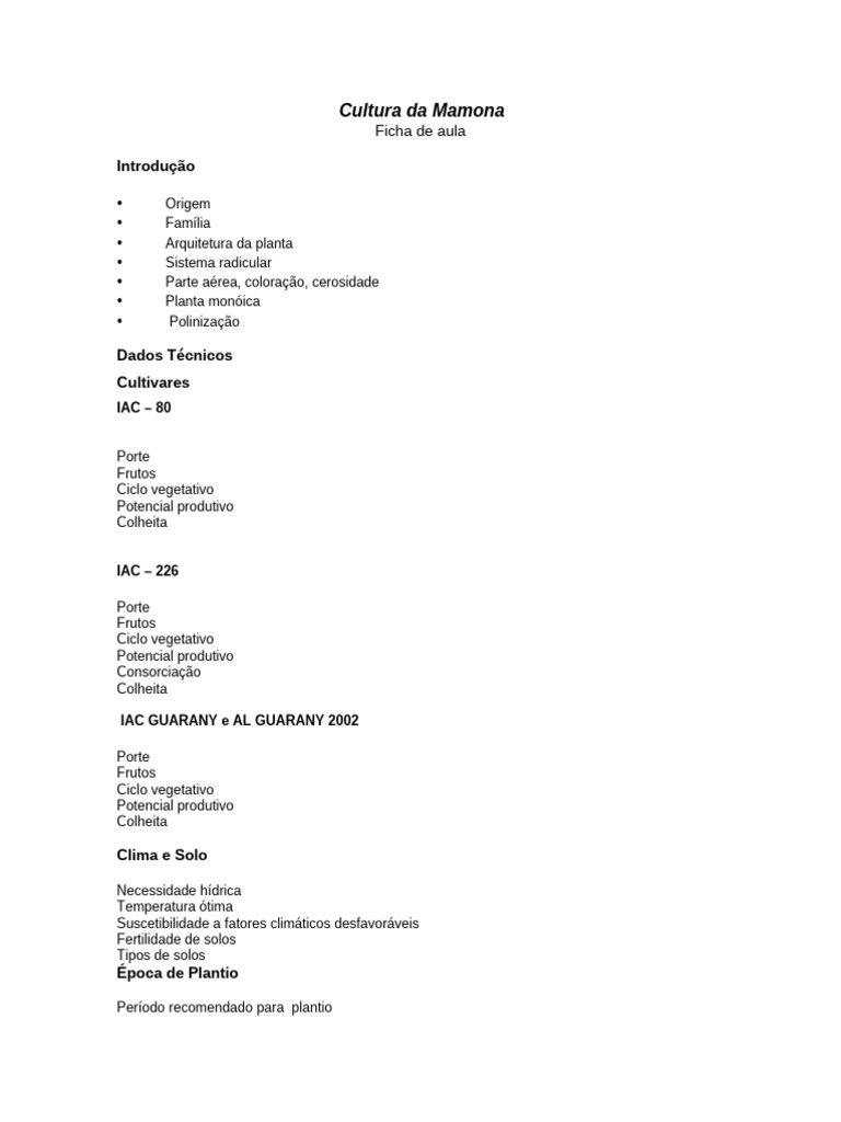 Guia Completo sobre Cultivo de Mamona | PDF