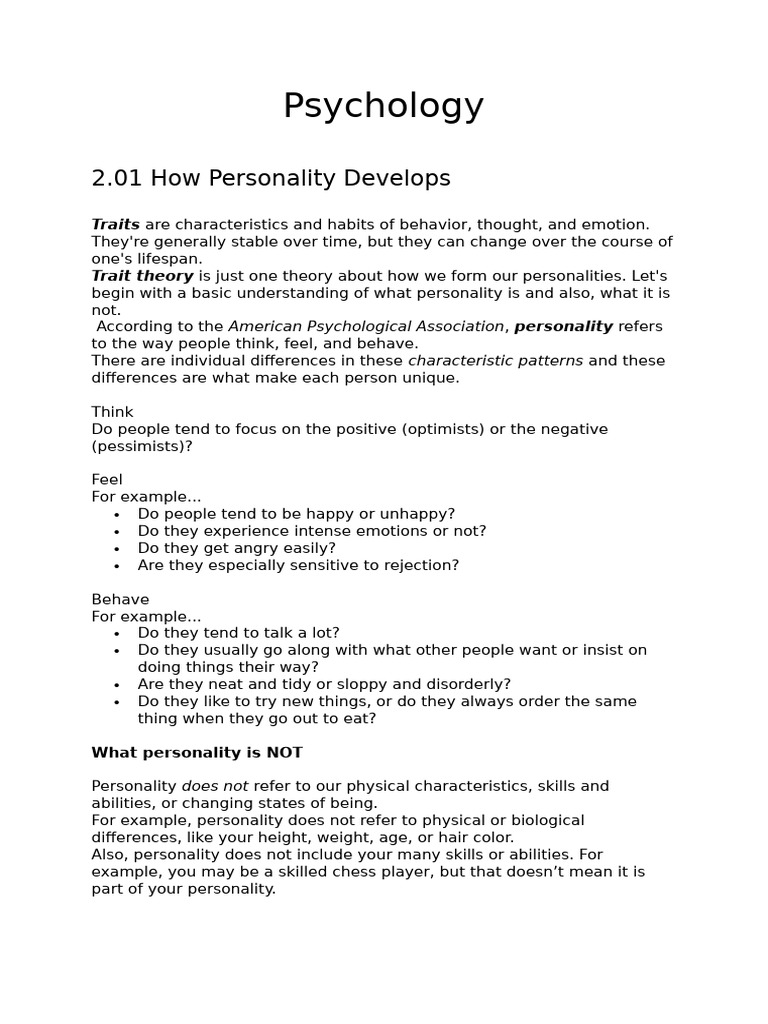 2.01 How Personality Develops | PDF | Nature Versus Nurture ...