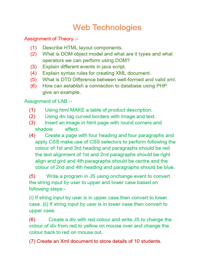 Web Technologies All Assignments | PDF