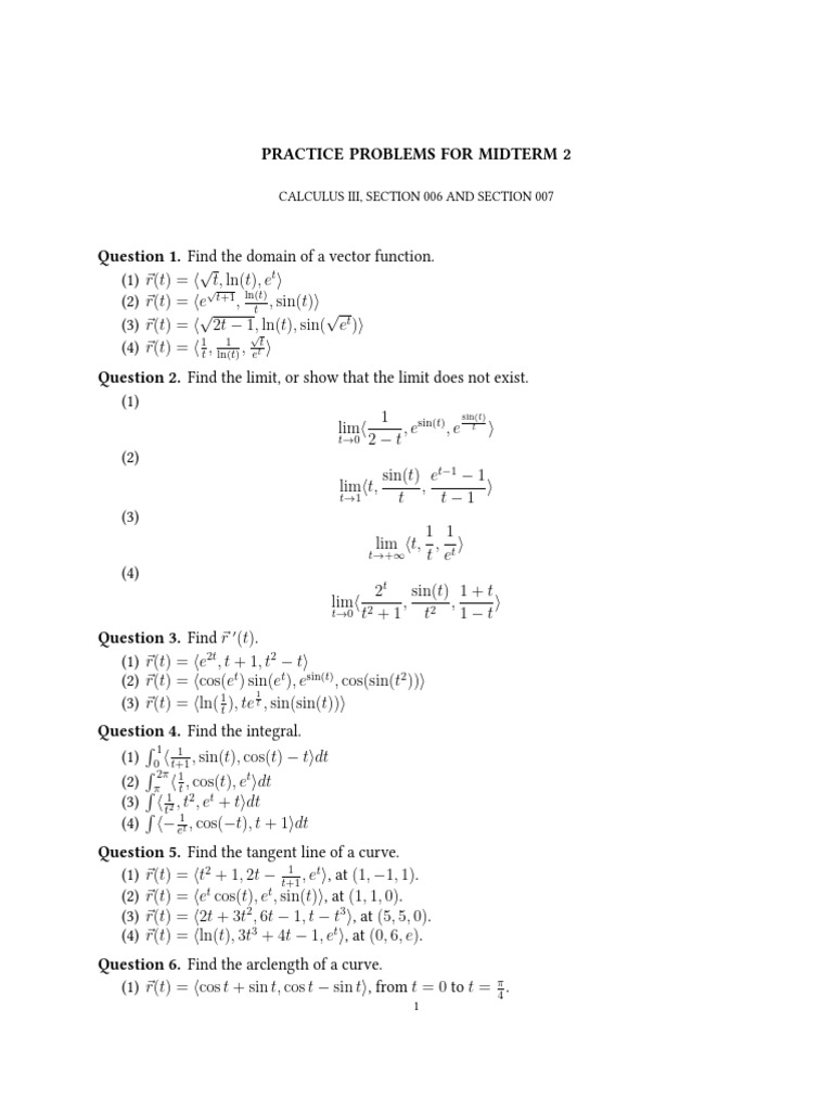 Practice Midterm 2 | PDF | Function (Mathematics) | Analytic Geometry
