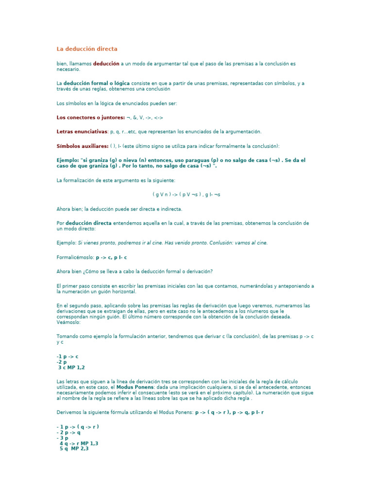 Deducción directa e indirecta en lógica | PDF | Razonamiento deductivo ...