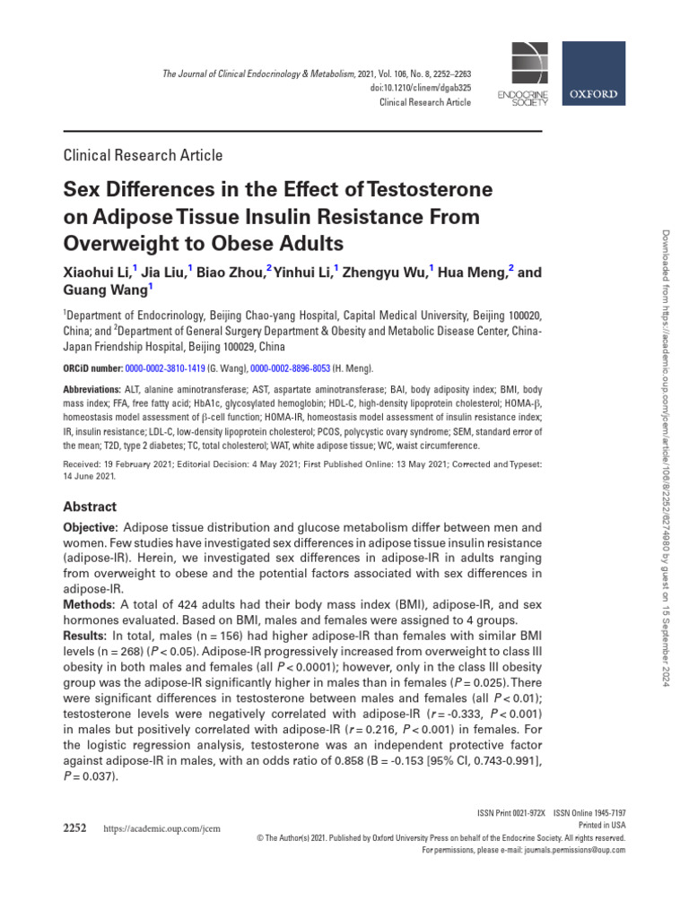 9 Sex Differences In The Effect Of Testosterone On Adipose Tissue