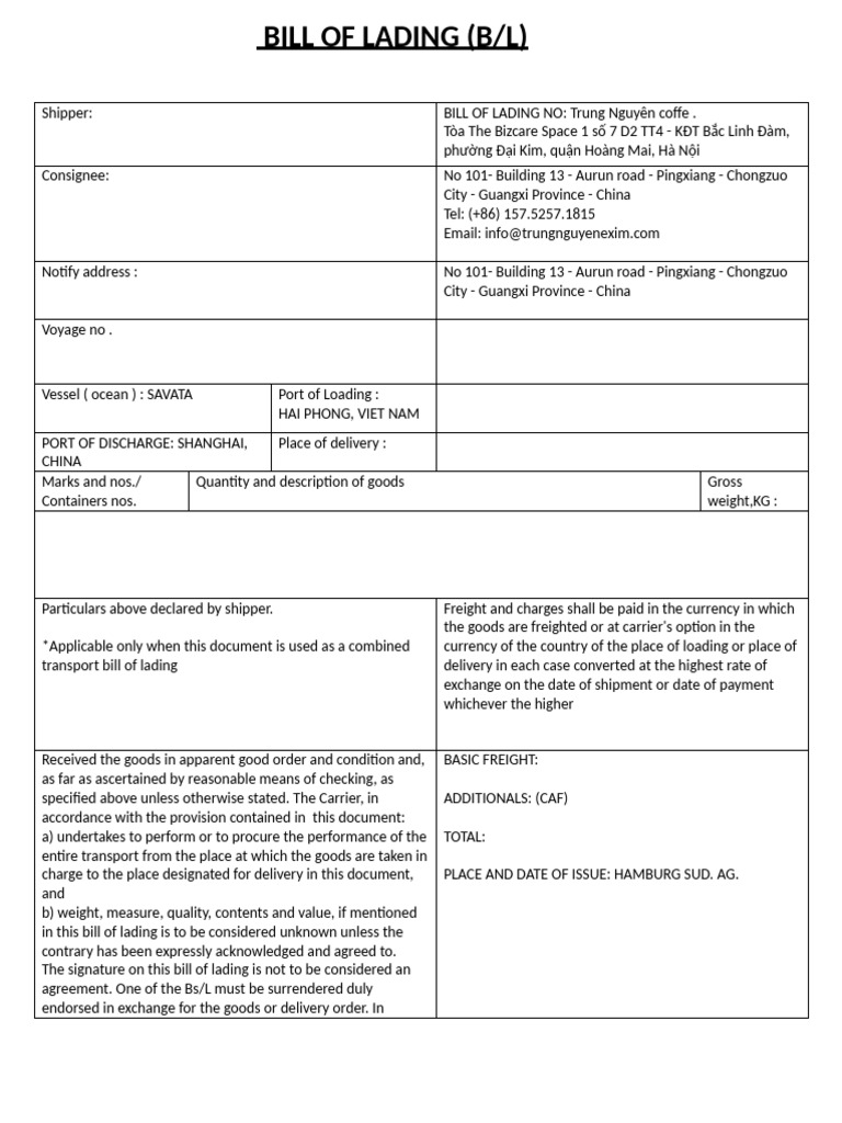 BILL OF LADING | PDF | Bill Of Lading | Cargo