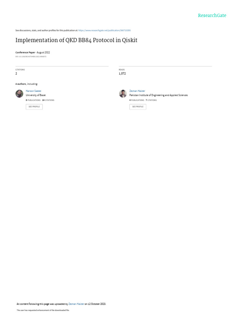 Implementation of QKD BB84 Protocol in Qiskit | PDF | Quantum Computing | Key (Cryptography)