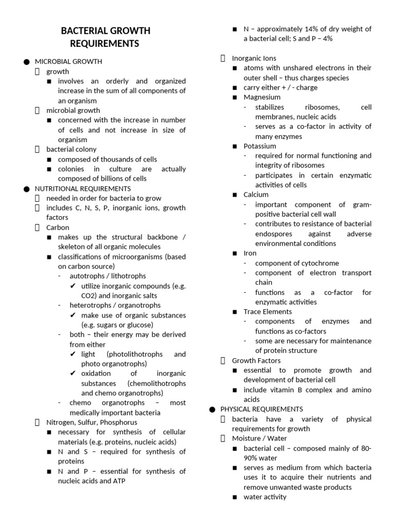 Bacterial Growth Requirements | PDF | Bacteria | Hydrogen Peroxide