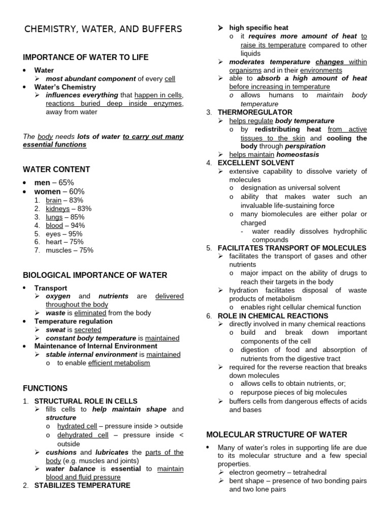 Chemistry, Water & Buffers | PDF | Water | Cell (Biology)
