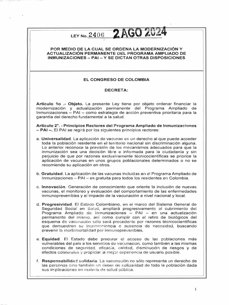 Ley 2406 de 2024 | PDF | Vacunación | Vacunas