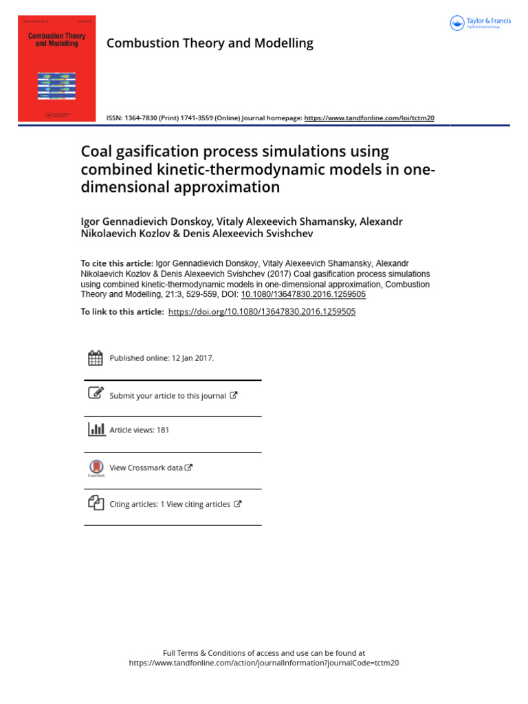 Coal Gasification Process Simulations Using Combined Kinetic-Thermodynamic Models in One ...