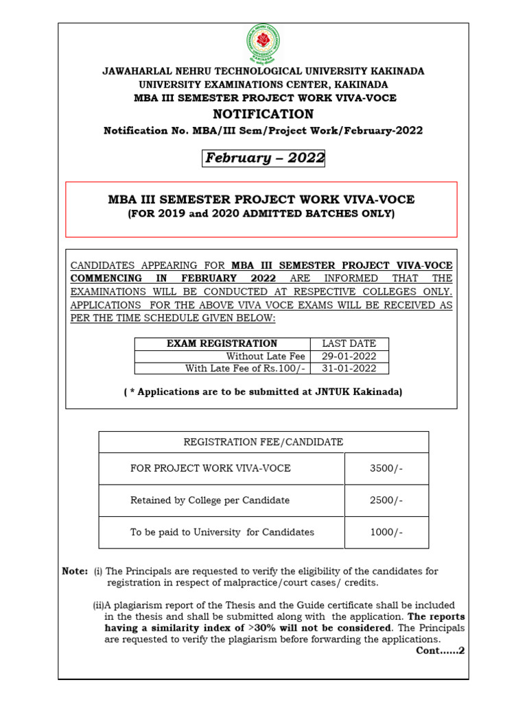 Jntuk Mba Fee Notification | PDF | Thesis | Vocational Education
