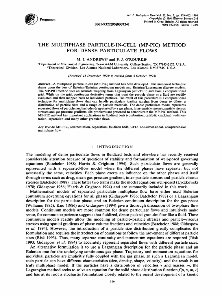 Andrews, M.J., O'Rourke, P.J. (1996) The Multiphase Particle-In-Cell (MP-PIC) Method For Dense ...