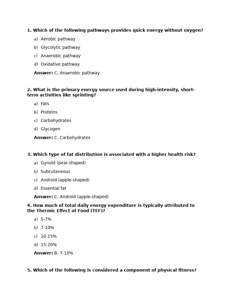 Fitness & Nutrition Quiz | PDF | Food Energy | Fat